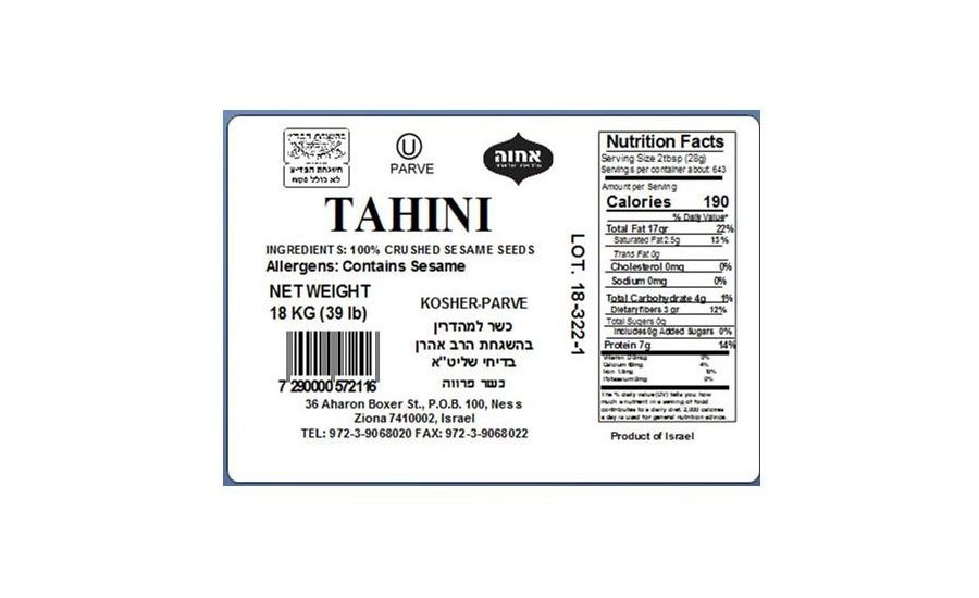 Achdut recalls multiple brands of tahini, possible Salmonella ...
